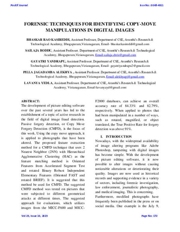 (PDF) FORENSIC TECHNIQUES FOR IDENTIFYING COPY-MOVE MANIPULATIONS IN DIGITAL IMAGES