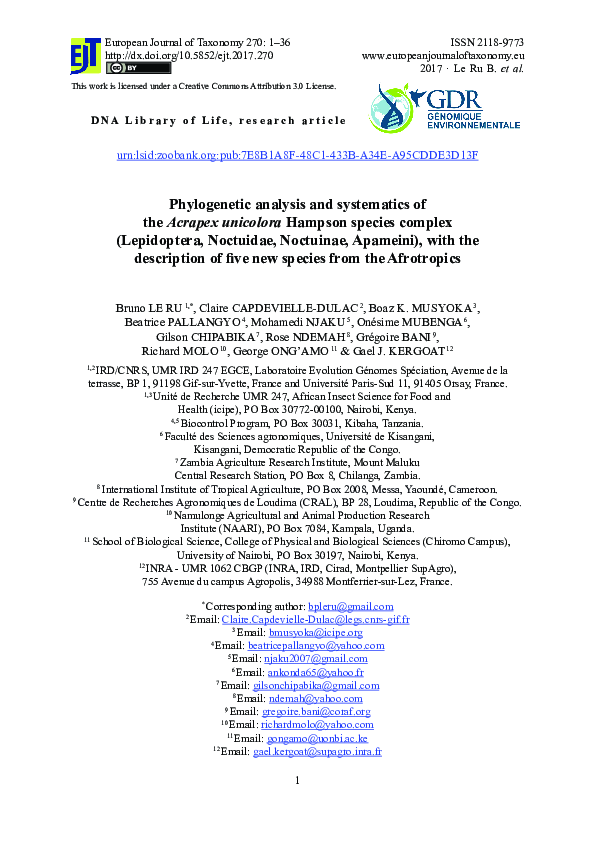 (PDF) Phylogenetic analysis and systematics of the Acrapex unicolora ...