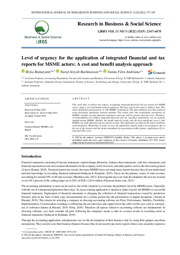(PDF) Level of Urgency for the Application of Integrated Financial and Tax Reports for MSME ...