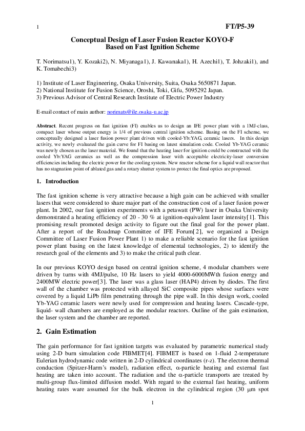(PDF) Conceptual design of laser fusion reactor KOYO-fast