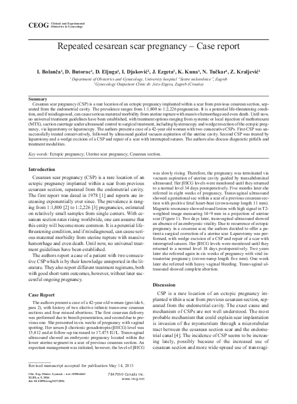 (PDF) Repeated cesarean scar pregnancy – Case report