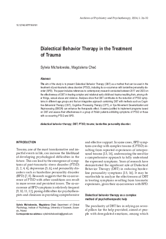 (PDF) Dialectical Behavior Therapy in the Treatment of Trauma