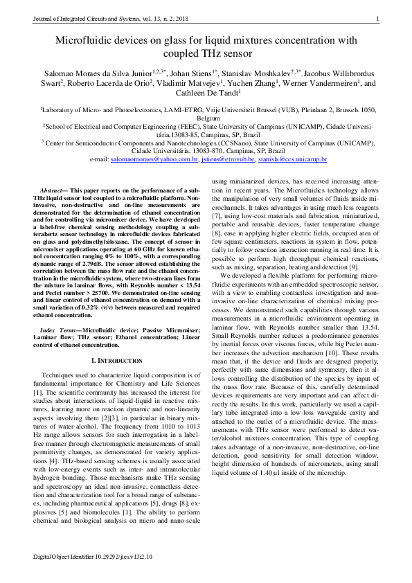 (PDF) Microfluidic devices on glass for liquid mixtures concentration with coupled Thz sensor