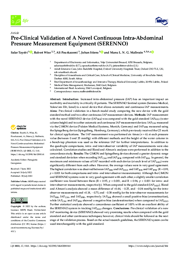 (PDF) Pre-Clinical Validation of A Novel Continuous Intra-Abdominal ...