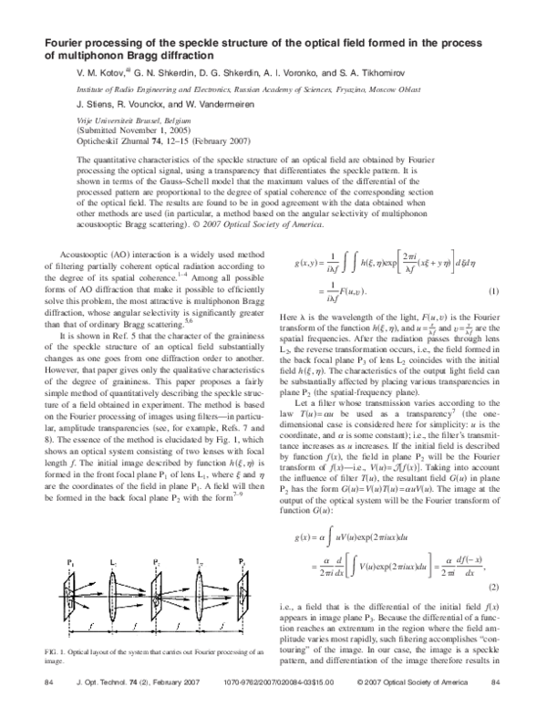(PDF) Fourier processing of the speckle structure of the optical field formed in the process of ...