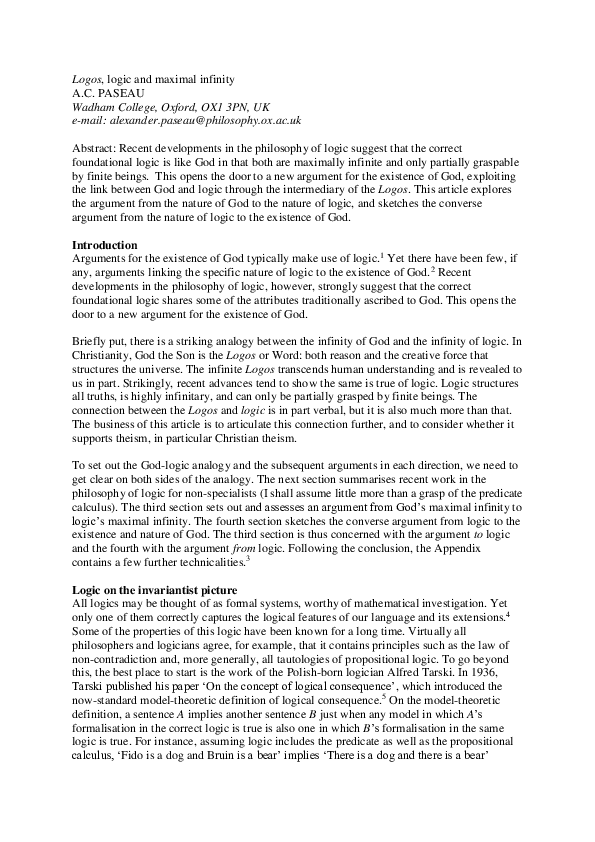 (PDF) Logos, logic and maximal infinity