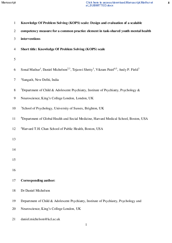 (PDF) Knowledge Of Problem Solving (KOPS) scale: Design and evaluation of a scalable competency ...