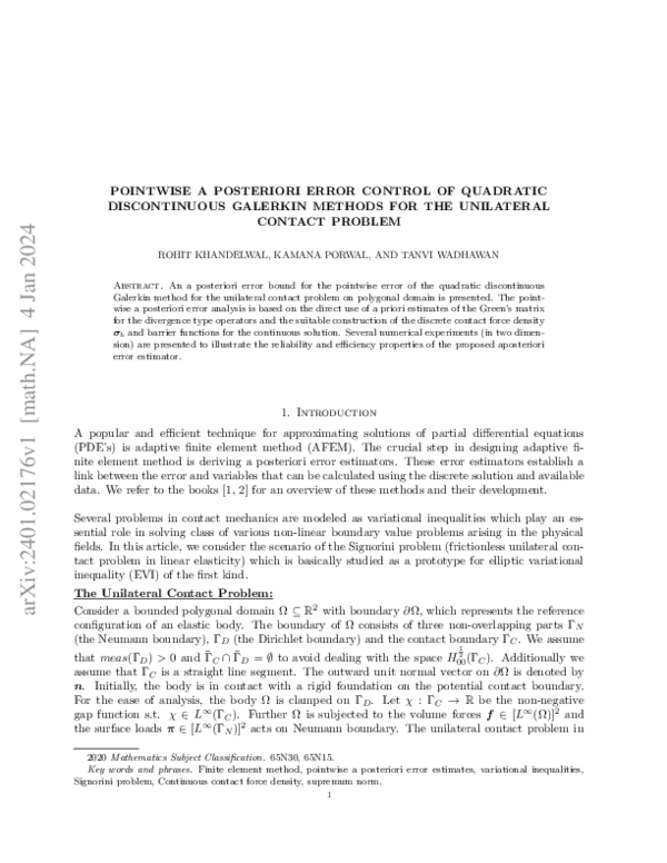 (PDF) Pointwise A posteriori error control of quadratic Discontinuous Galerkin Methods for the ...