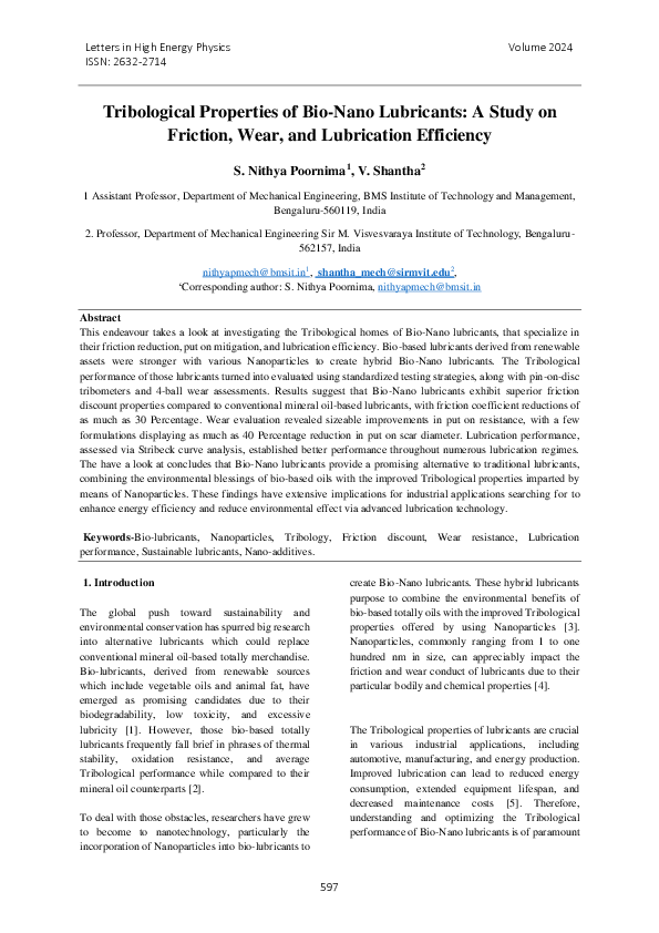 (PDF) Tribological Properties of Bio-Nano Lubricants A Study on Friction, Wear, and Lubrication ...