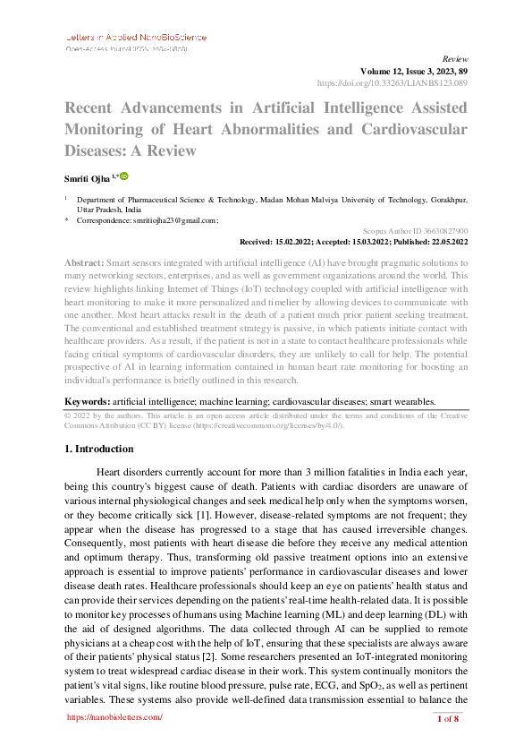 (PDF) Recent Advancements in Artificial Intelligence Assisted Monitoring of Heart Abnormalities ...