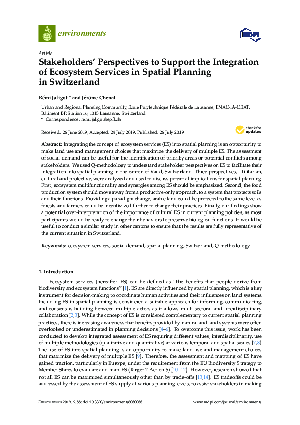 (PDF) Stakeholders’ Perspectives to Support the Integration of Ecosystem Services in Spatial ...