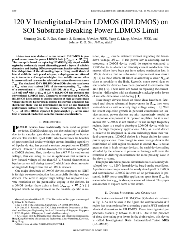 (PDF) 120 V interdigitated-drain LDMOS (IDLDMOS) on SOI substrate ...