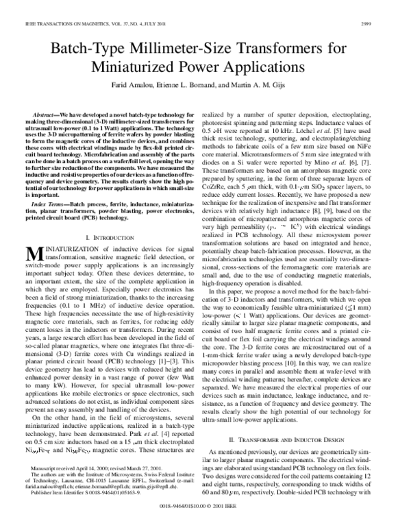 (PDF) Batch-type millimeter-size transformers for miniaturized power ...