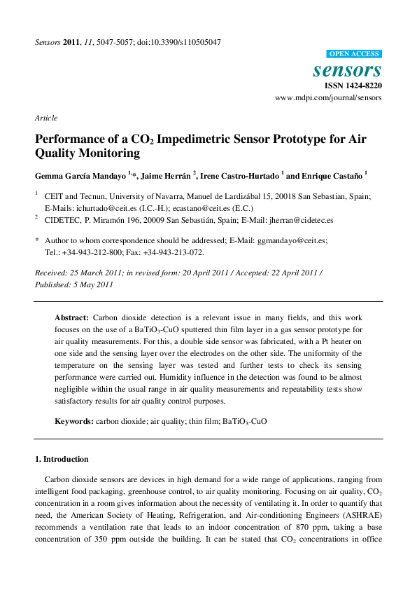 (PDF) Performance of a CO2 Impedimetric Sensor Prototype for Air ...