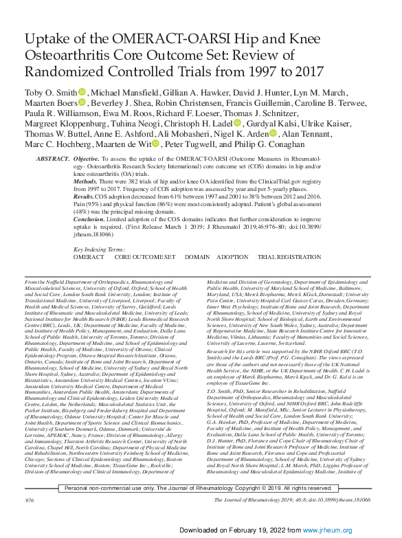 (PDF) Uptake of the OMERACT-OARSI Hip and Knee Osteoarthritis Core ...