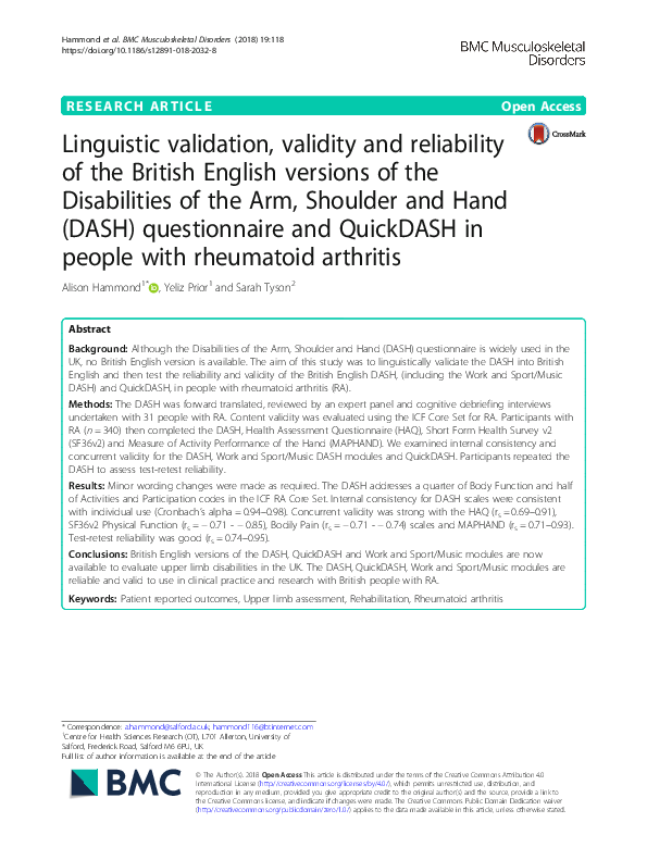 (PDF) Linguistic validation, validity and reliability of the British ...