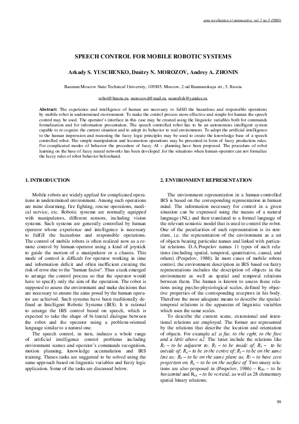 (PDF) Speech control for mobile robotic systems