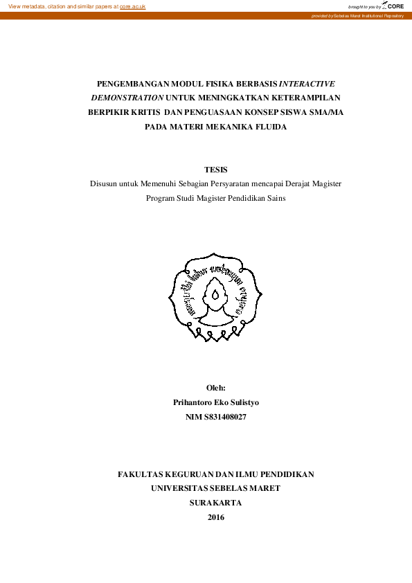 (PDF) Pengembangan Modul Fisika Berbasis Interactive Demonstration Untuk Meningkatkan ...