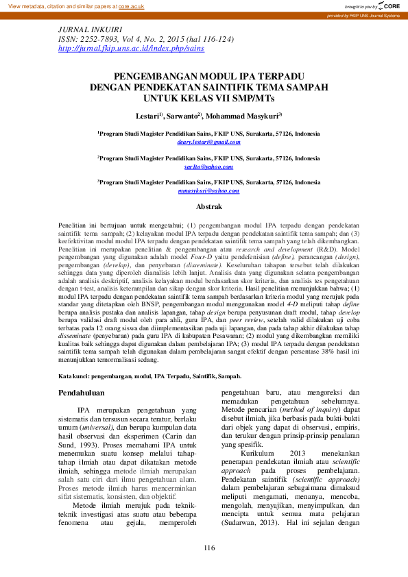 (PDF) PENGEMBANGAN MODUL IPA TERPADU DENGAN PENDEKATAN SAINTIFIK TEMA ...