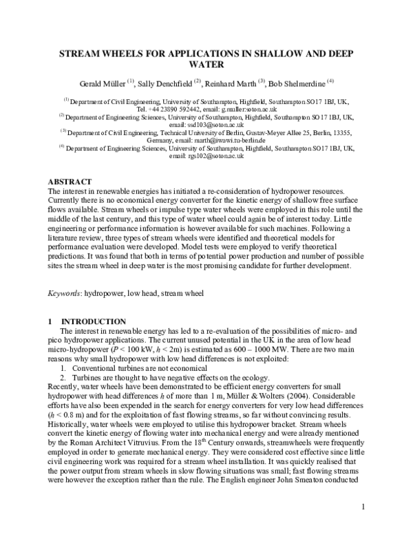 (PDF) Stream wheels for applications in shallow and deep water