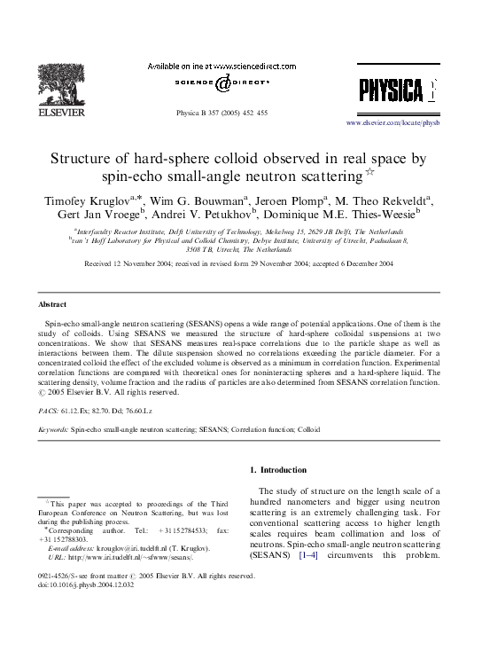 (PDF) Structure of hard-sphere colloid observed in real space by spin ...