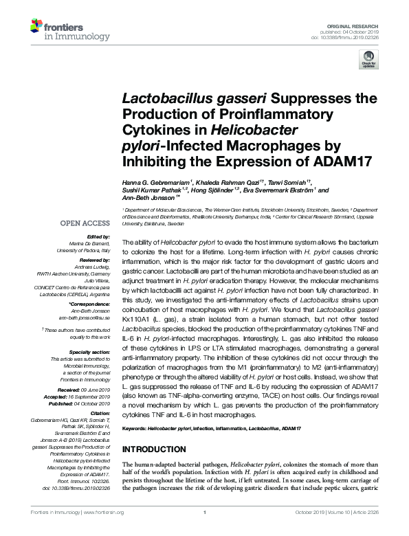 (PDF) Lactobacillus gasseri Suppresses the Production of Proinflammatory Cytokines in ...