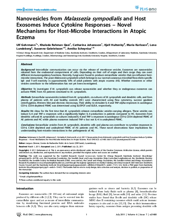 (PDF) Nanovesicles from Malassezia sympodialis and Host Exosomes Induce Cytokine Responses ...