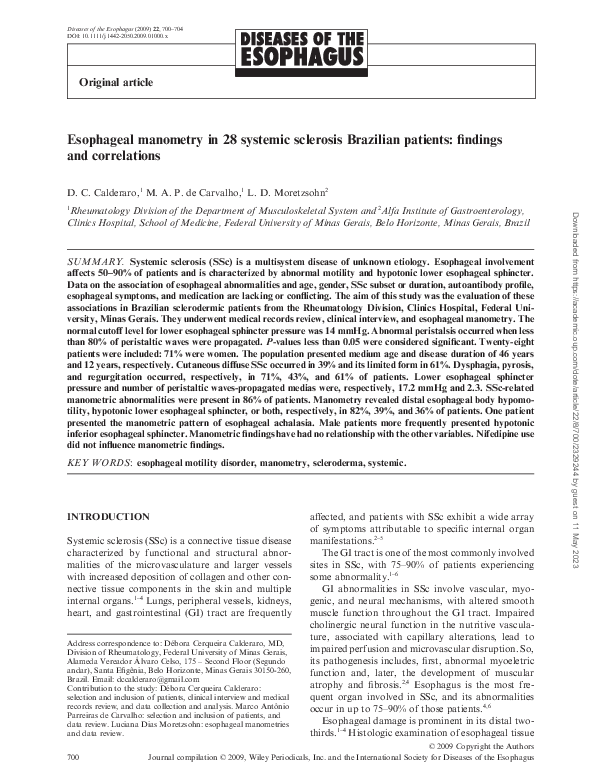 (PDF) Esophageal manometry in 28 systemic sclerosis Brazilian patients ...