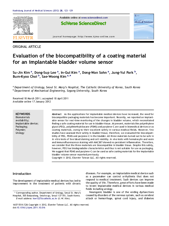 (PDF) Evaluation of the biocompatibility of a coating material for an ...