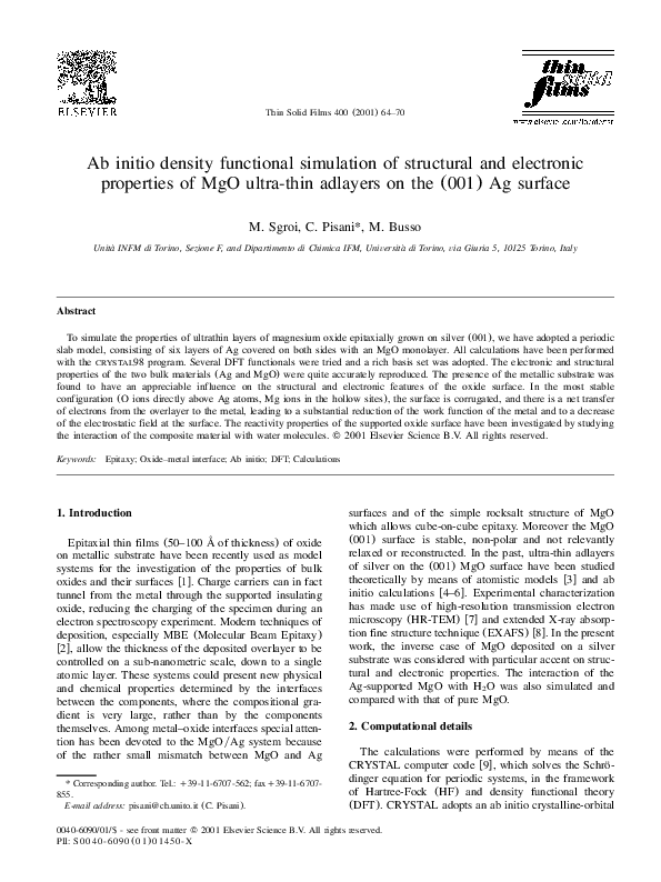 (PDF) Ab initio density functional simulation of structural and electronic properties of MgO ...