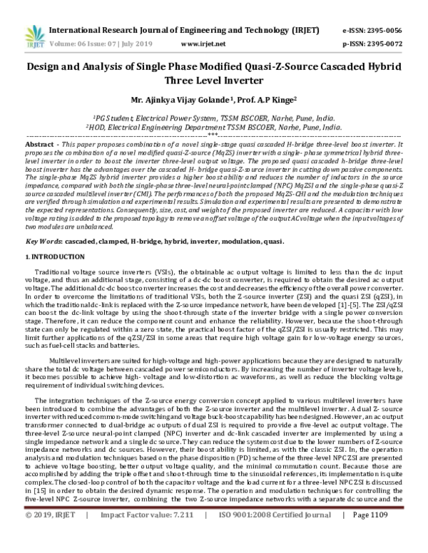 (PDF) Design and Analysis of Single Phase Modified Quasi-Z-Source ...