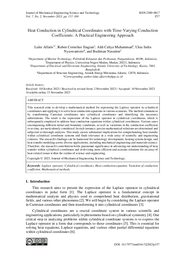 (PDF) Heat Conduction in Cylindrical Coordinates with Time-Varying ...