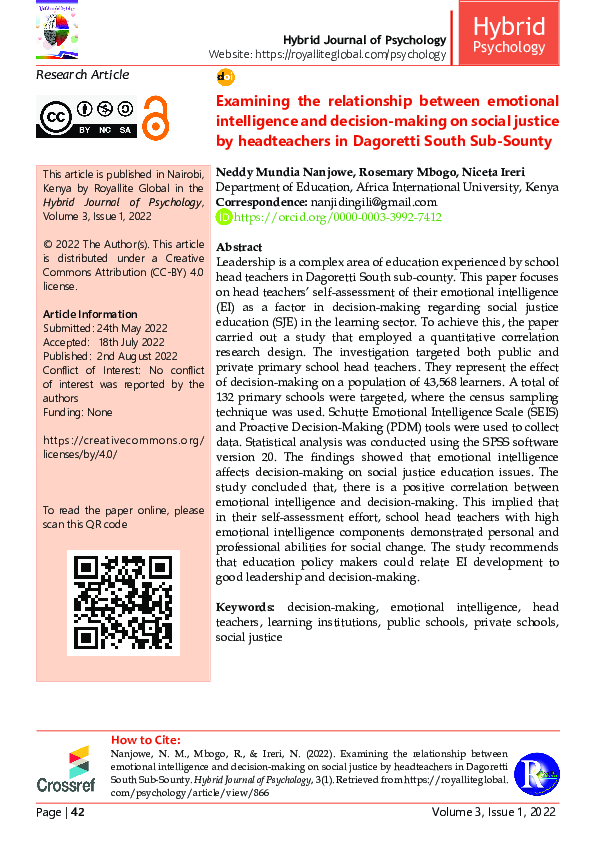 (PDF) Examining the relationship between emotional intelligence and decision-making on social ...