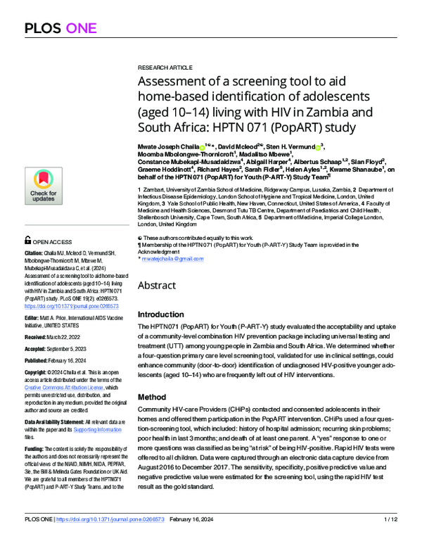 (PDF) Assessment of a screening tool to aid home-based identification ...