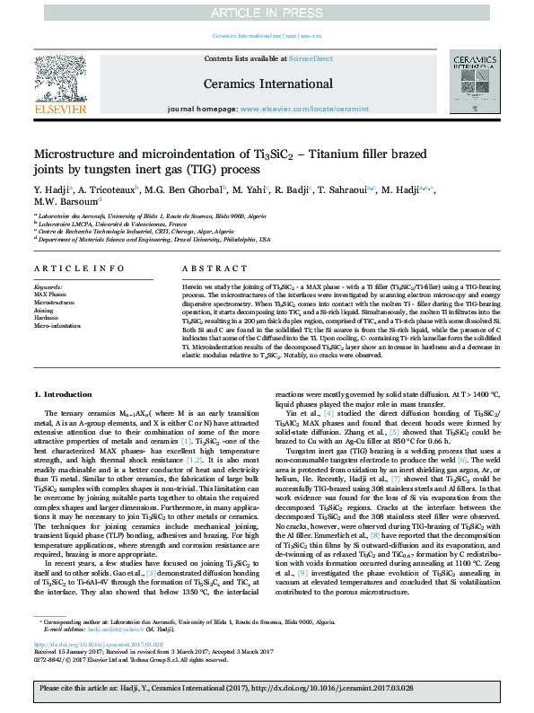 (PDF) Microstructure and microindentation of Ti 3 SiC 2 – Titanium ...