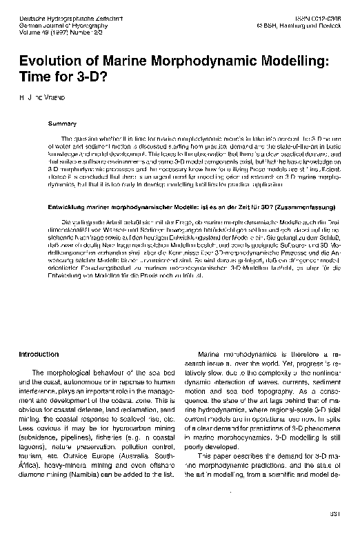(PDF) Evolution of marine morphodynamic modelling: Time for 3- D?