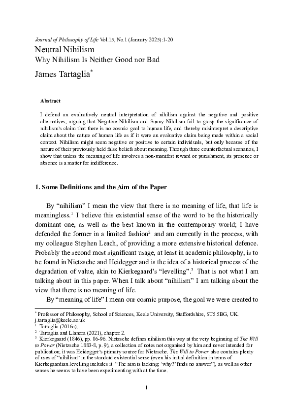 (PDF) Neutral Nihilism: Why Nihilism Is Neither Good nor Bad