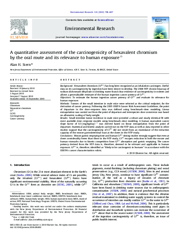 (PDF) A quantitative assessment of the carcinogenicity of hexavalent ...