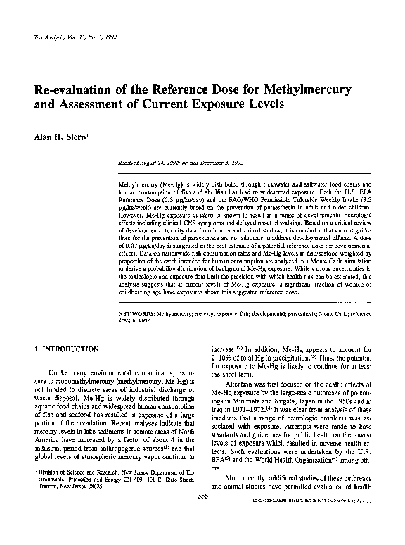 (PDF) Re-evaluation of the Reference Dose for Methylmercury and ...