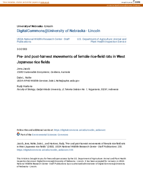 (PDF) Pre-and post-harvest movements of female rice-field rats in West ...