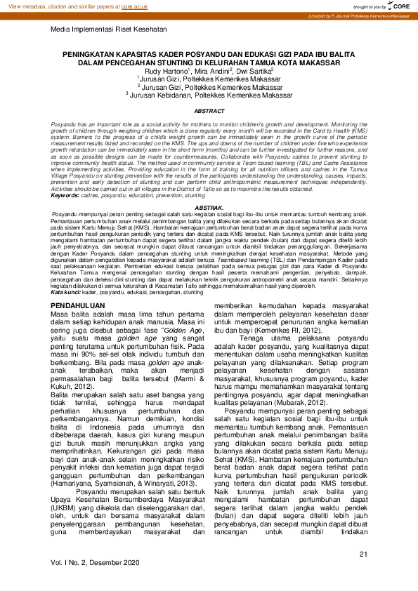(PDF) Peningkatan Kapasitas Kader Posyandu Dan Edukasi Gizi Pada Ibu Balita Dalam Pencegahan ...