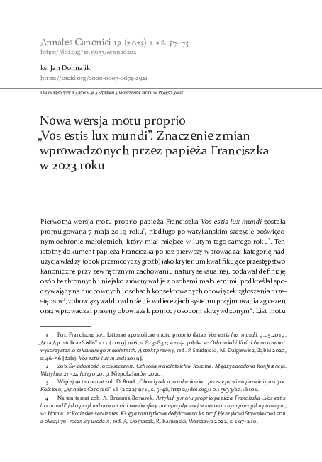 (PDF) New version of the motu proprio „Vos estis lux mundi”. The ...