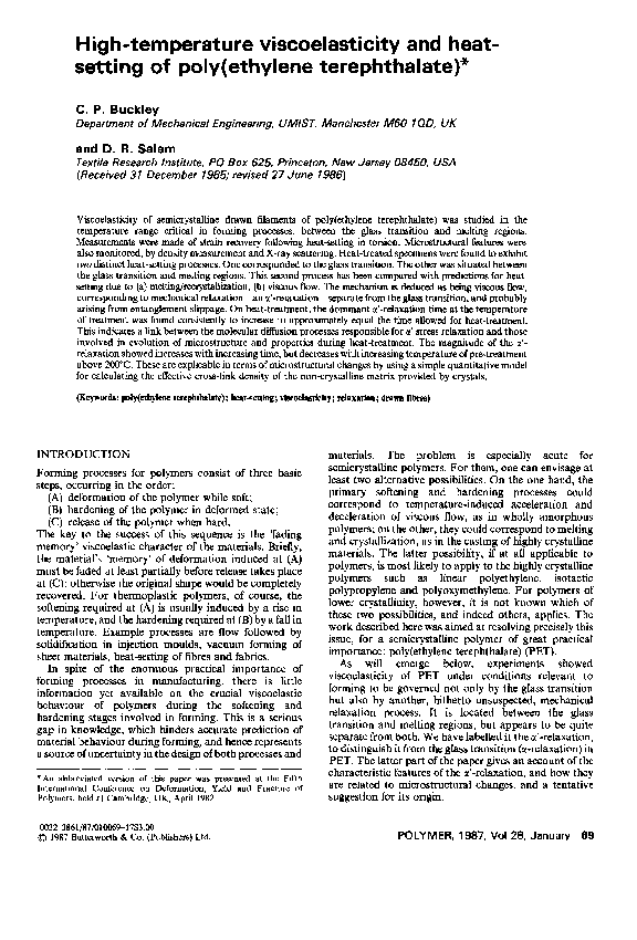 (PDF) High-temperature viscoelasticity and heat-setting of poly ...
