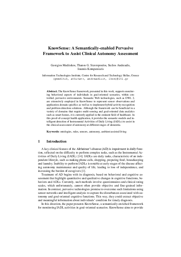 (PDF) KnowSense: A Semantically-enabled Pervasive Framework to Assist Clinical Autonomy Assessment