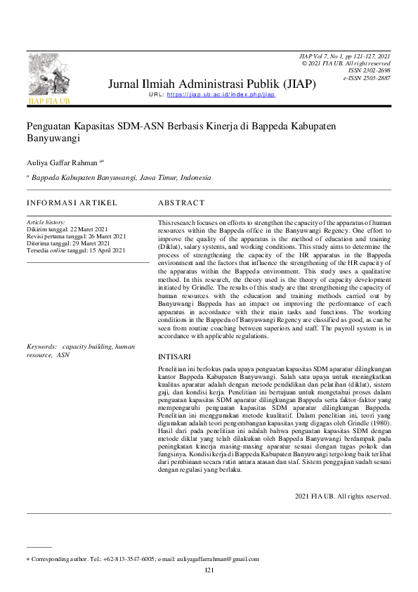 (PDF) Penguatan Kapasitas SDM-ASN Berbasis Kinerja di BAPPEDA Kabupaten Banyuwangi