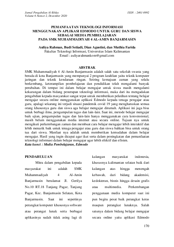 (PDF) Pemanfaatan Teknologi Informasi Menggunakan Aplikasi Edmodo Untuk Guru Dan Siswa Sebagai ...