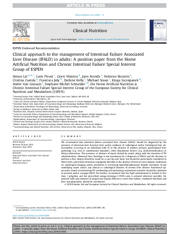(PDF) Clinical approach to the management of Intestinal Failure ...