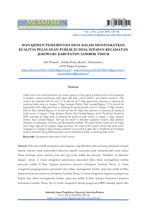 (PDF) MANAJEMEN PEMERINTAH DESA DALAM MENINGKATKAN KUALITAS PELAYANAN ...