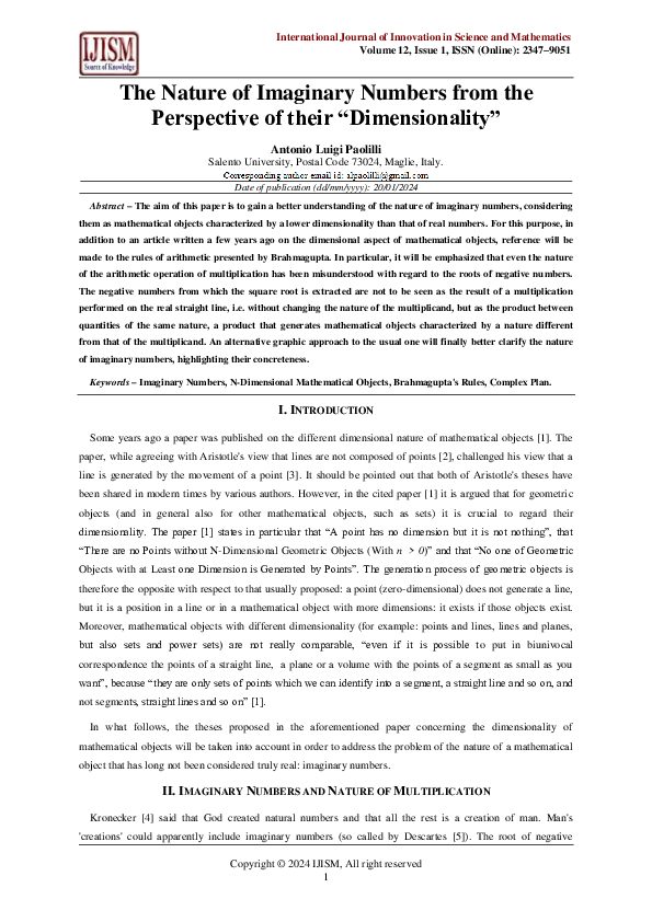 (PDF) The Nature of Imaginary Numbers from the Perspective of their ...