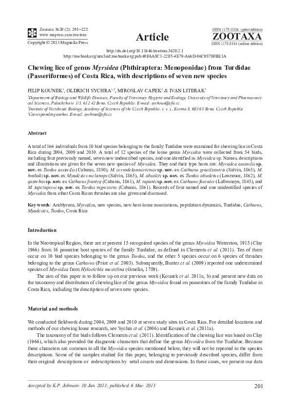 (PDF) Chewing lice of the genus Myrsidea (Phthiraptera: Menoponidae ...